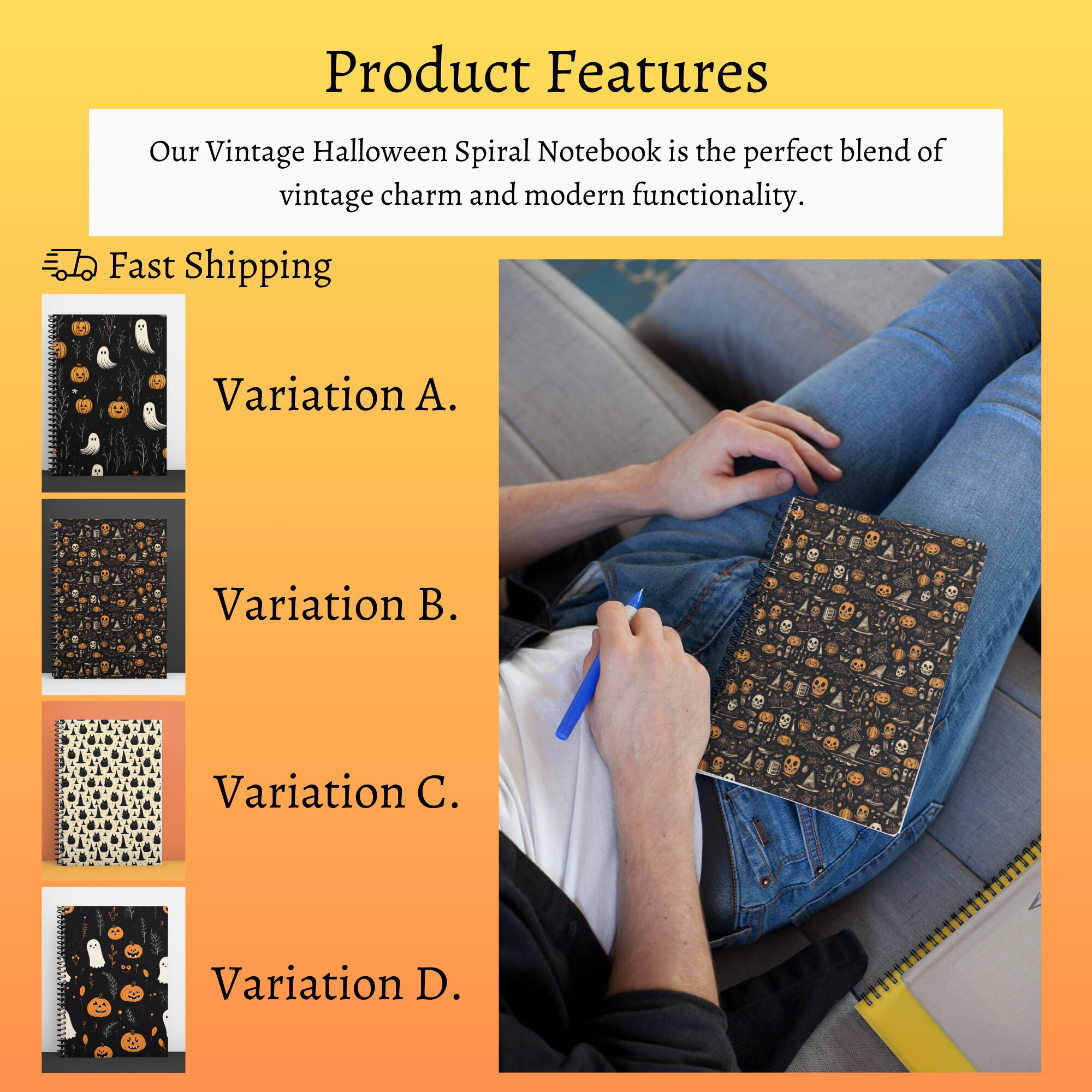 Vintage Halloween Spiral Notebook: Ghosts, Pumpkins, Cats & Witches ...