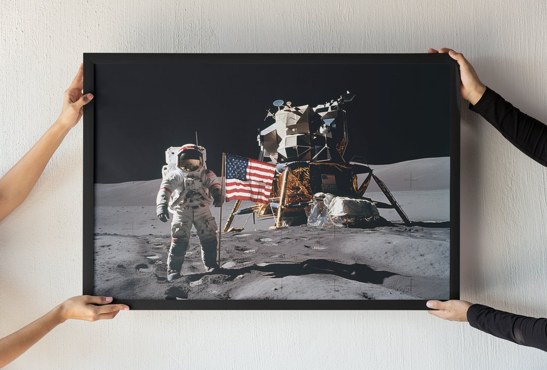 Vintage Moon Landing Poster - 1970s Astronauts on Lunar Surface ...