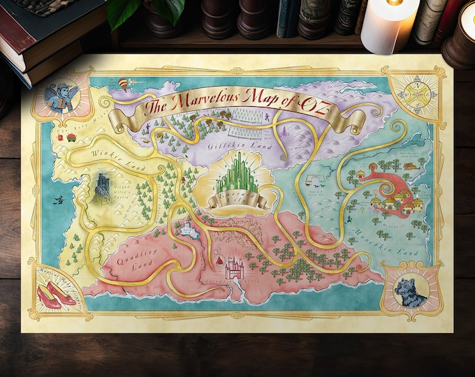 Lands of Oz Map From Dorothy and the Wizard of Oz Wicked the Musical Wizard of Oz Poster, Art ...