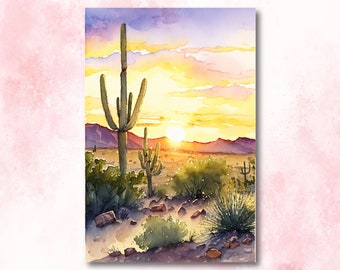 Desert Landscape Print Colorful Watercolor Wall Art Southwest Gift ...