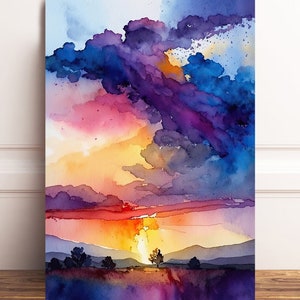 Nature Inspired Abstract Sunset Wall Art Print Minimalist Painting ...