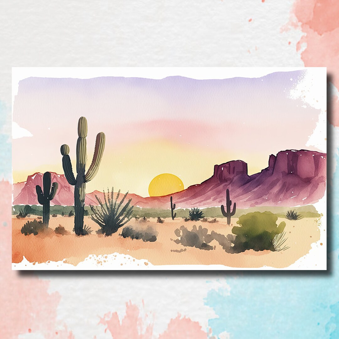 Minimalist Sonoran Desert Sunset Cactus Wall Art Southwest Nature ...