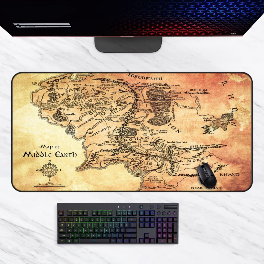 Tolkien Fantasy Map Desk Mat, Nerdy Mythical Mouse Pad Gifts, Tolkien ...