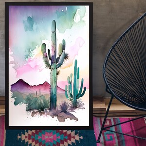Desert Saguaro Cactus Sunset Wall Art Print Southwest Sonoran ...