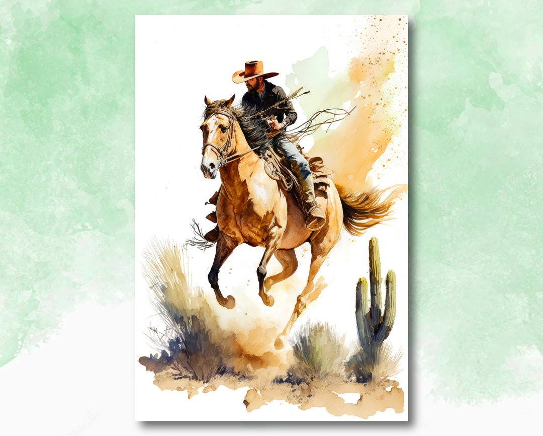 Western Cowboy Bronco Rodeo Poster or Canvas Art Horseback Riding Print ...