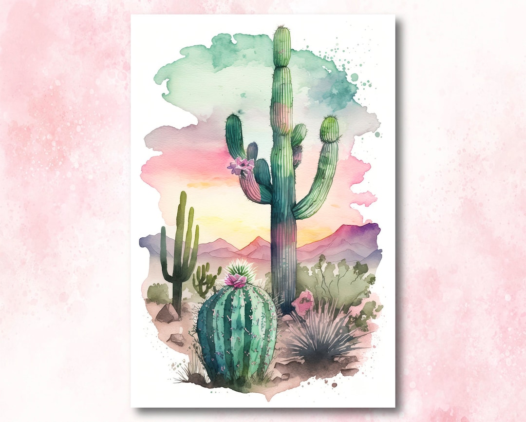 Desert Saguaro Cactus Sunset Wall Art Print Southwest Sonoran ...