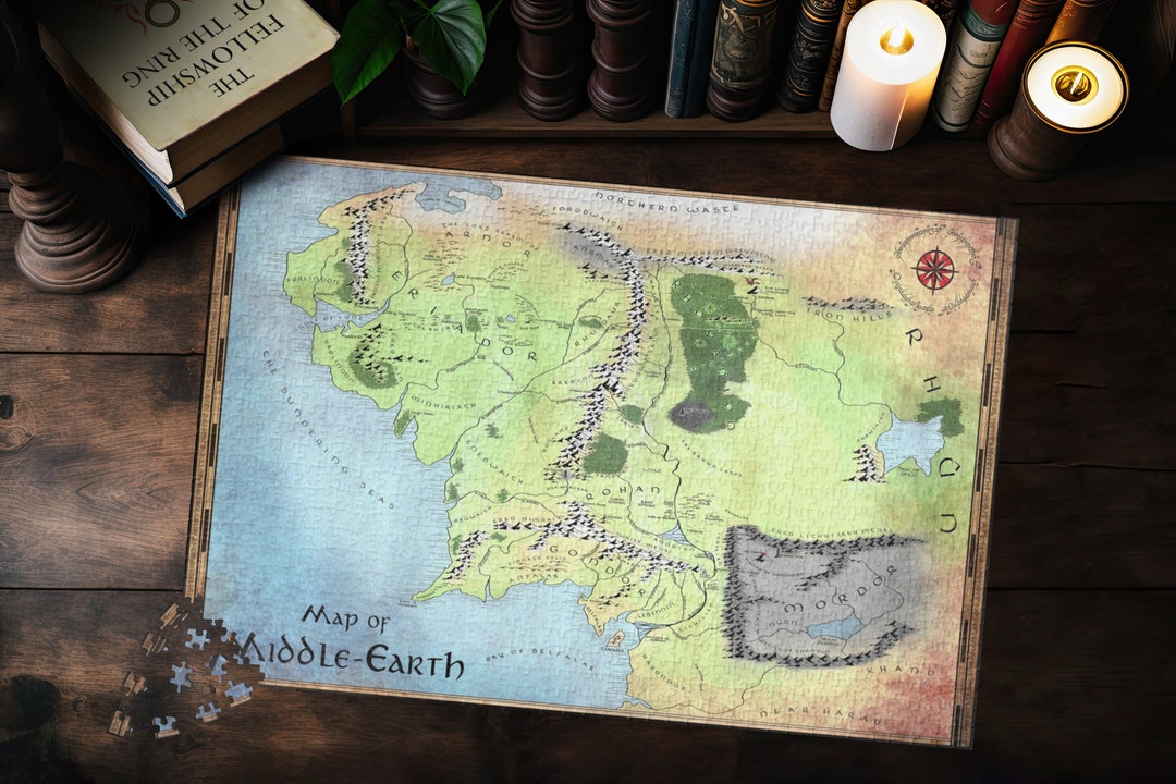 Tolkien Fantasy Map Jigsaw Puzzle Game, Mythical Nerdy Gift (110, 252 ...