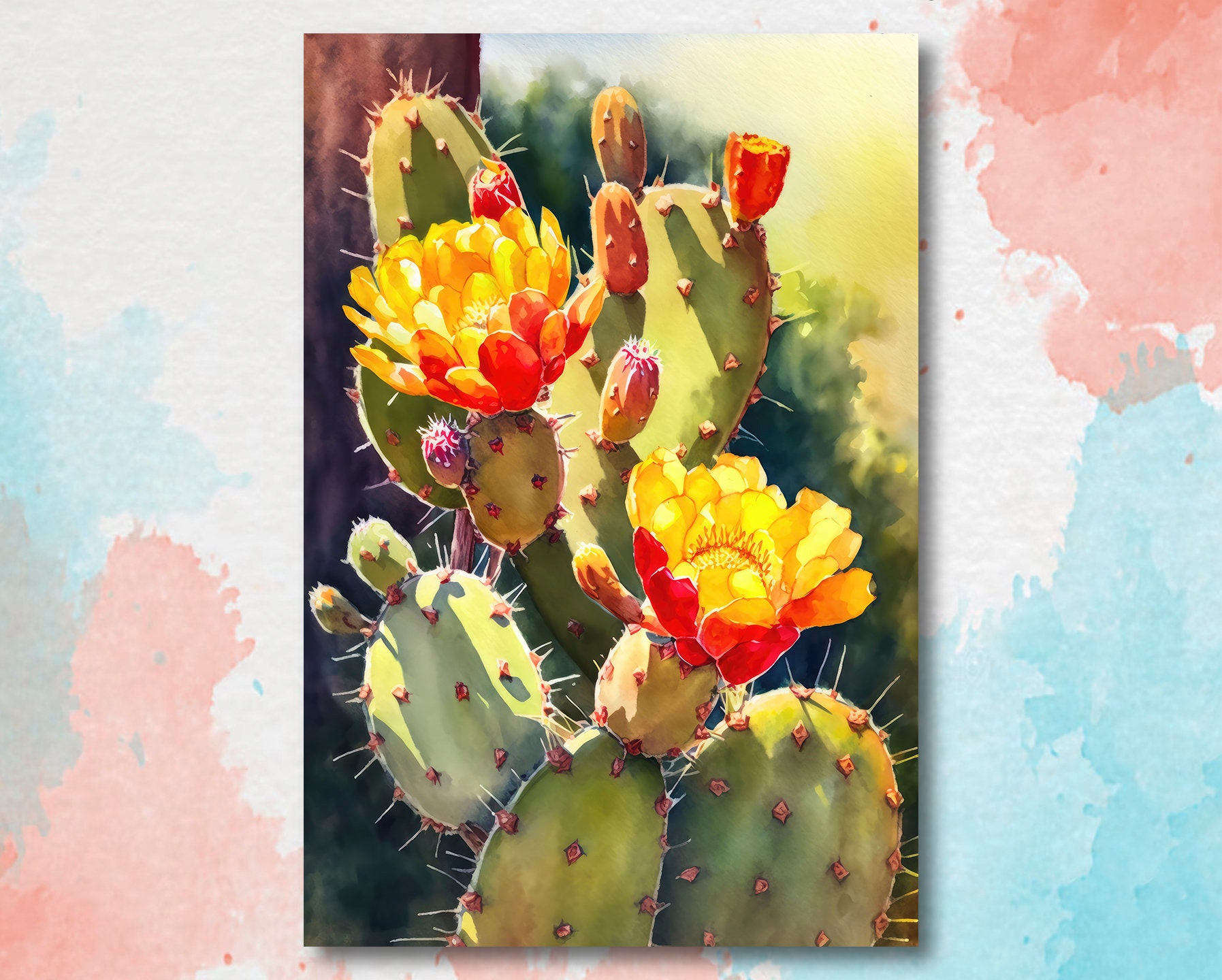 Flower Prickly Pear Cactus Print Watercolor Painting Botanical - Etsy