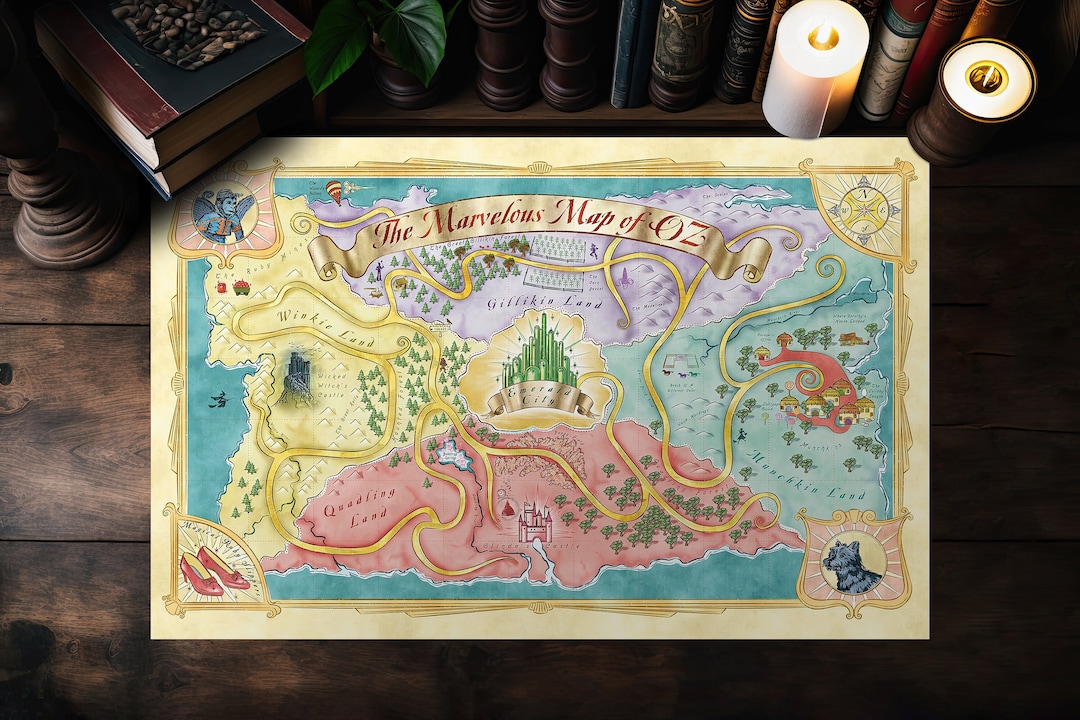 Land of Oz Map From the Wizard of Oz Illustration Art Print Wall Art ...