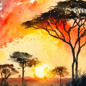 African Serengeti Sunset Wall Art Safari Print Africa Savanna ...
