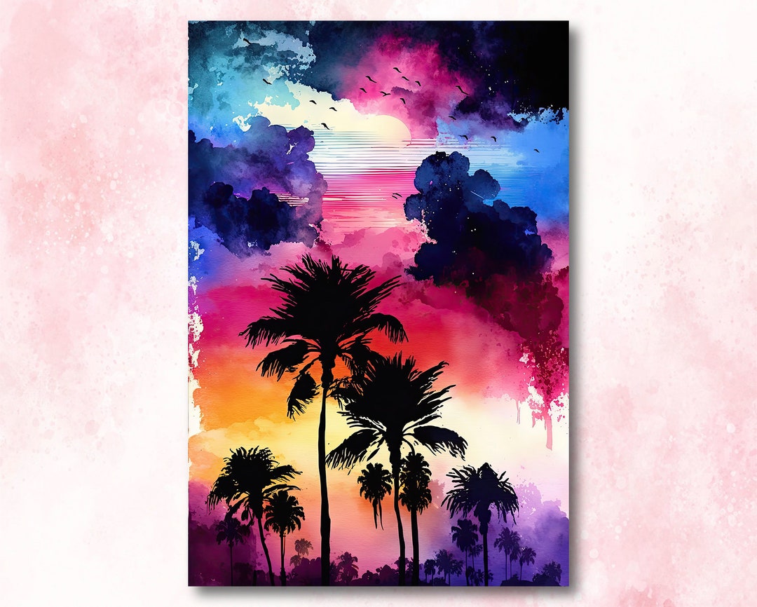 Palm Tree Sunset Art Print Watercolor Coastal Wall Art Nature Inspired ...