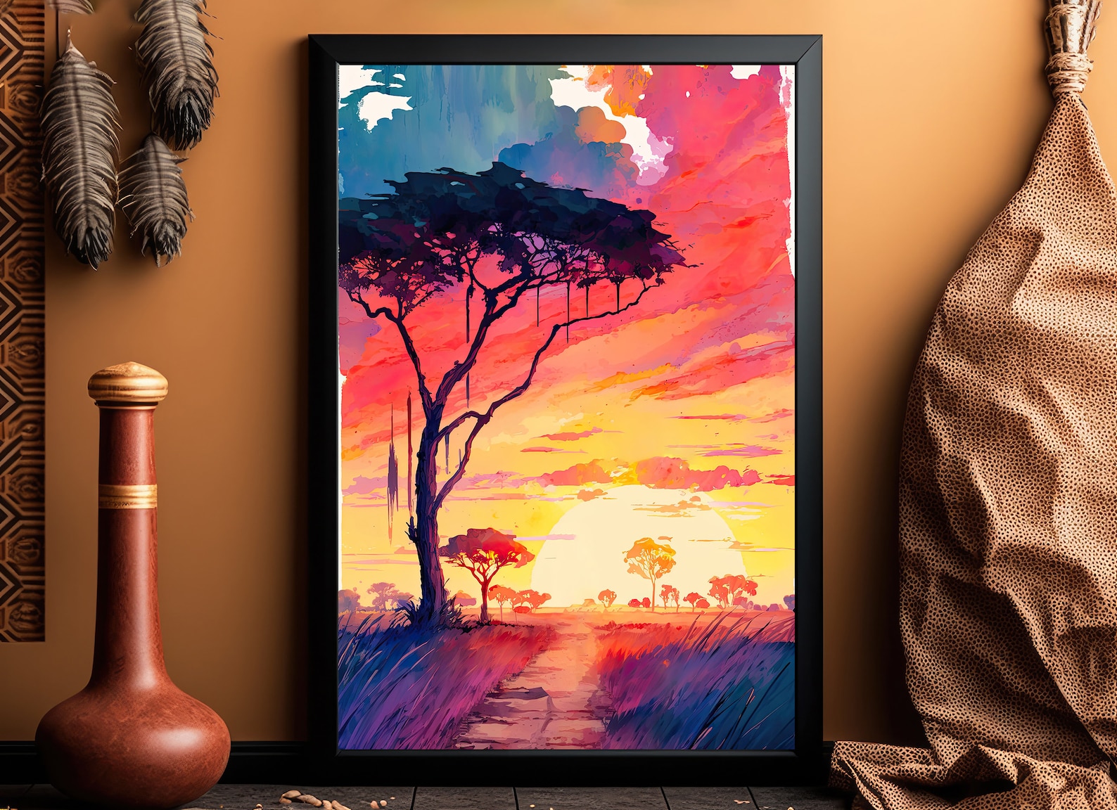 African Serengeti Sunset Wall Art Safari Print Africa Savanna ...