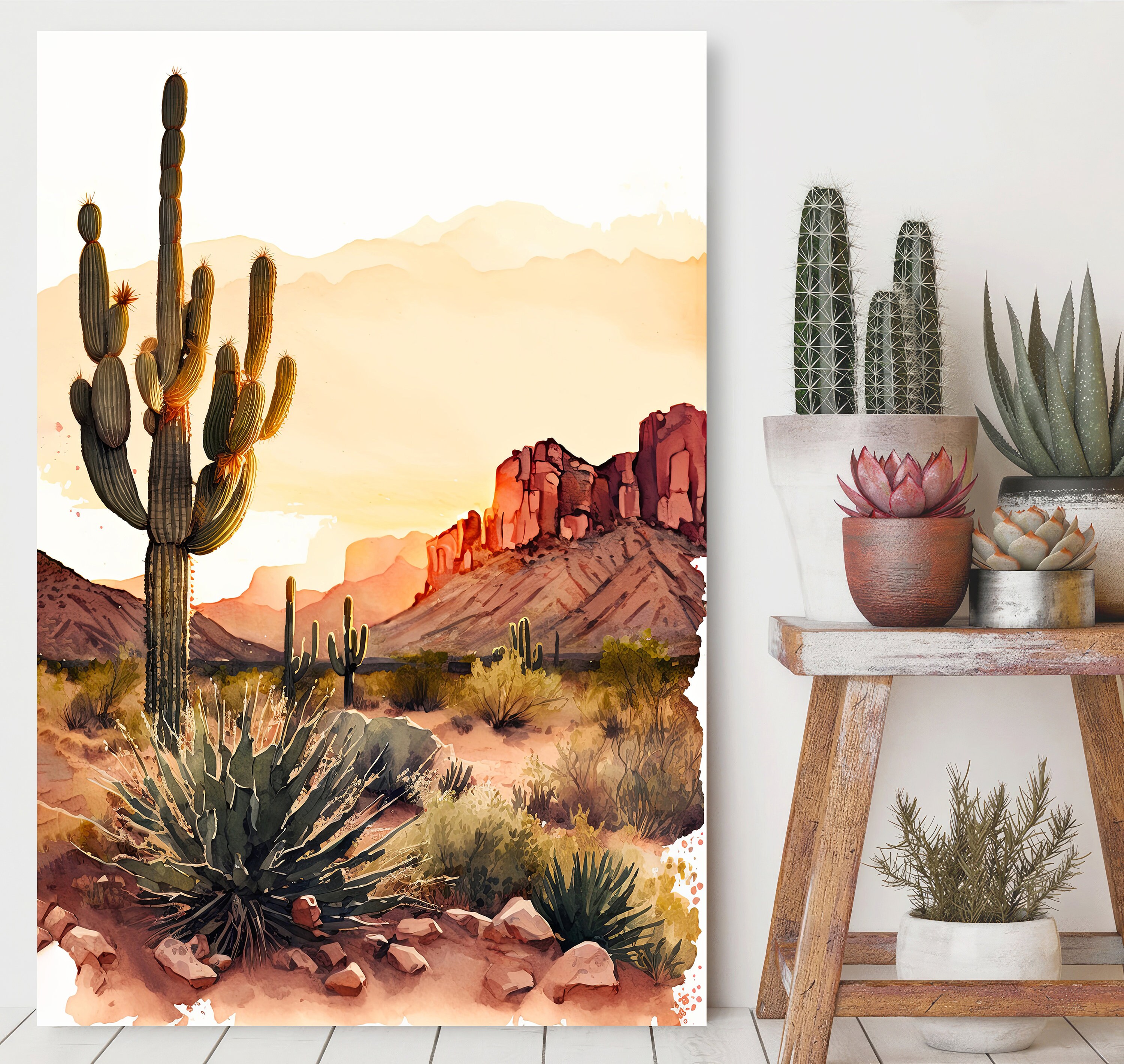 Desert Sunset Print Colorful Watercolor Wall Art Southwest Landscape ...