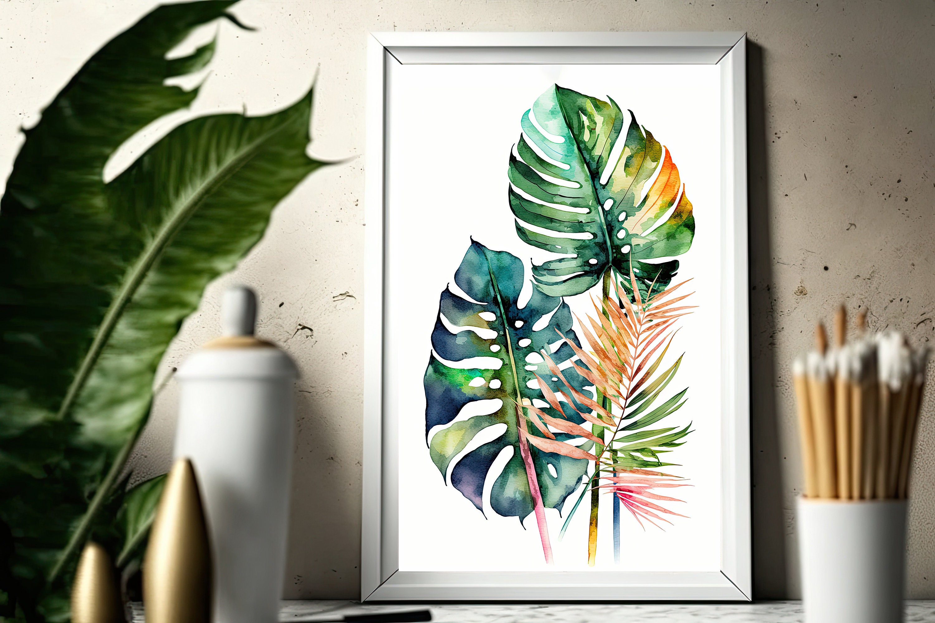 Palm Leaf Watercolor Print Botanical Nature Wall Art Palm Frond Plant ...