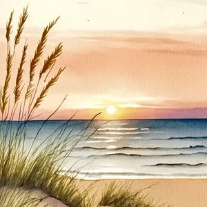Pastel Summer Beach Sunset Watercolor Print Ocean Wall Art Coastal Sea ...