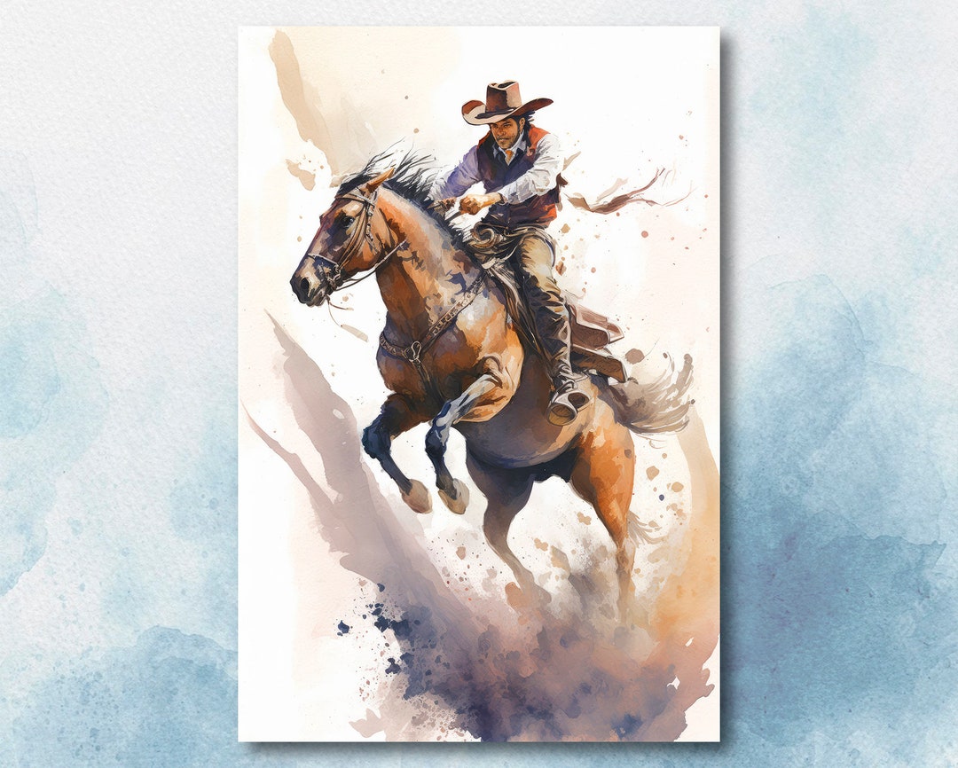 Western Cowboy Bronco Rodeo Poster or Canvas Art Horseback Riding Print ...