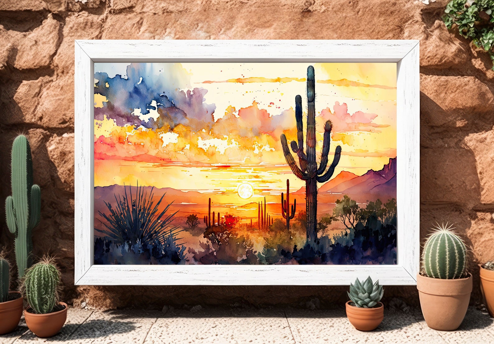 Desert Sunset Print Colorful Watercolor Wall Art Southwest - Etsy
