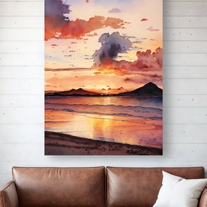 Summer Beach Sunset Watercolor Print Ocean Wall Art Coastal Sea Nature ...