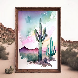 Desert Saguaro Cactus Sunset Wall Art Print Southwest Sonoran ...