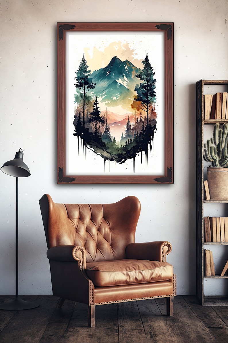 Forest Mountain Wall Art Landscape Cabin Decor Painting - Etsy
