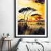 African Serengeti Sunset Wall Art Safari Print Africa Savanna ...