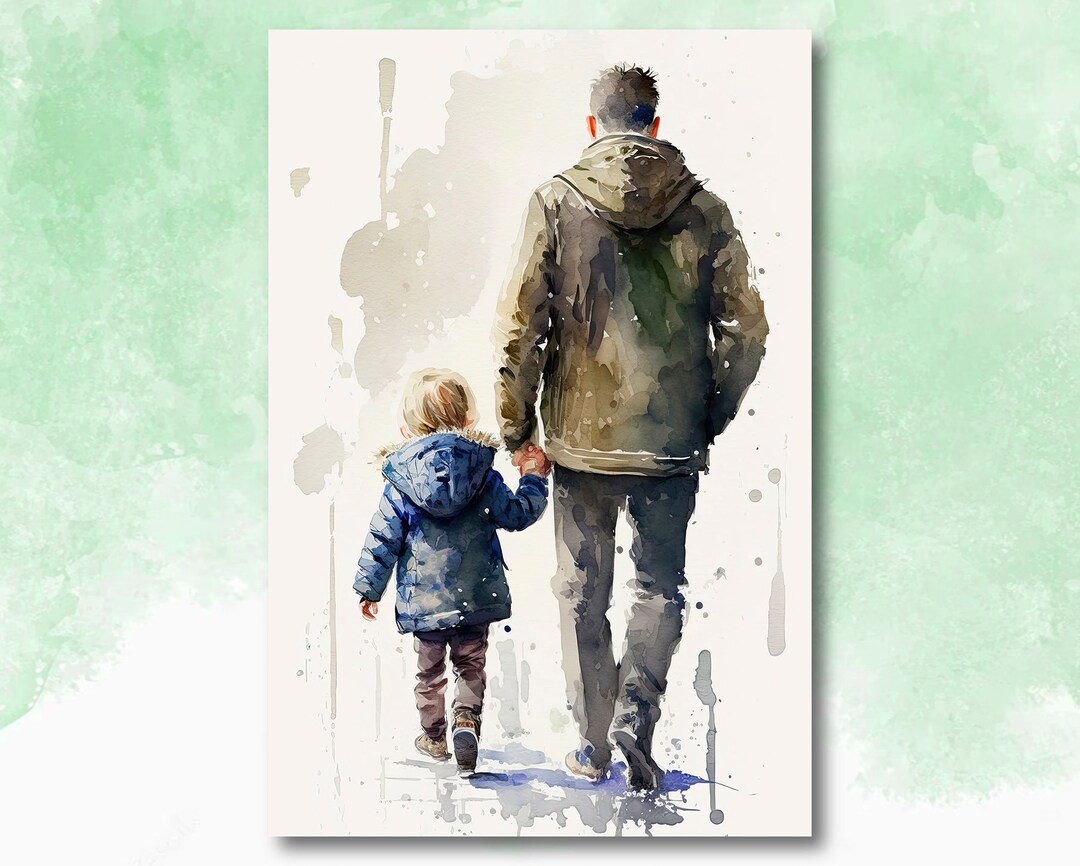 Father Son Watercolor Painting Fathers Day Gift for Him Print Cute Dad ...