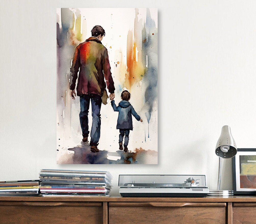 Father Son Watercolor Painting Fathers Day Gift for Him Print Cute Dad ...
