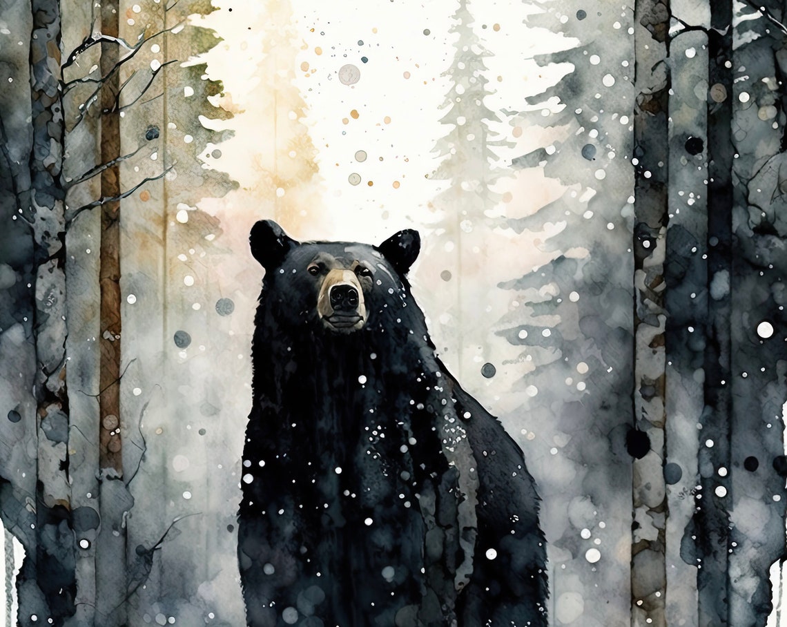 Black Bear Painting Artwork Watercolor Print Animal Portrait - Etsy