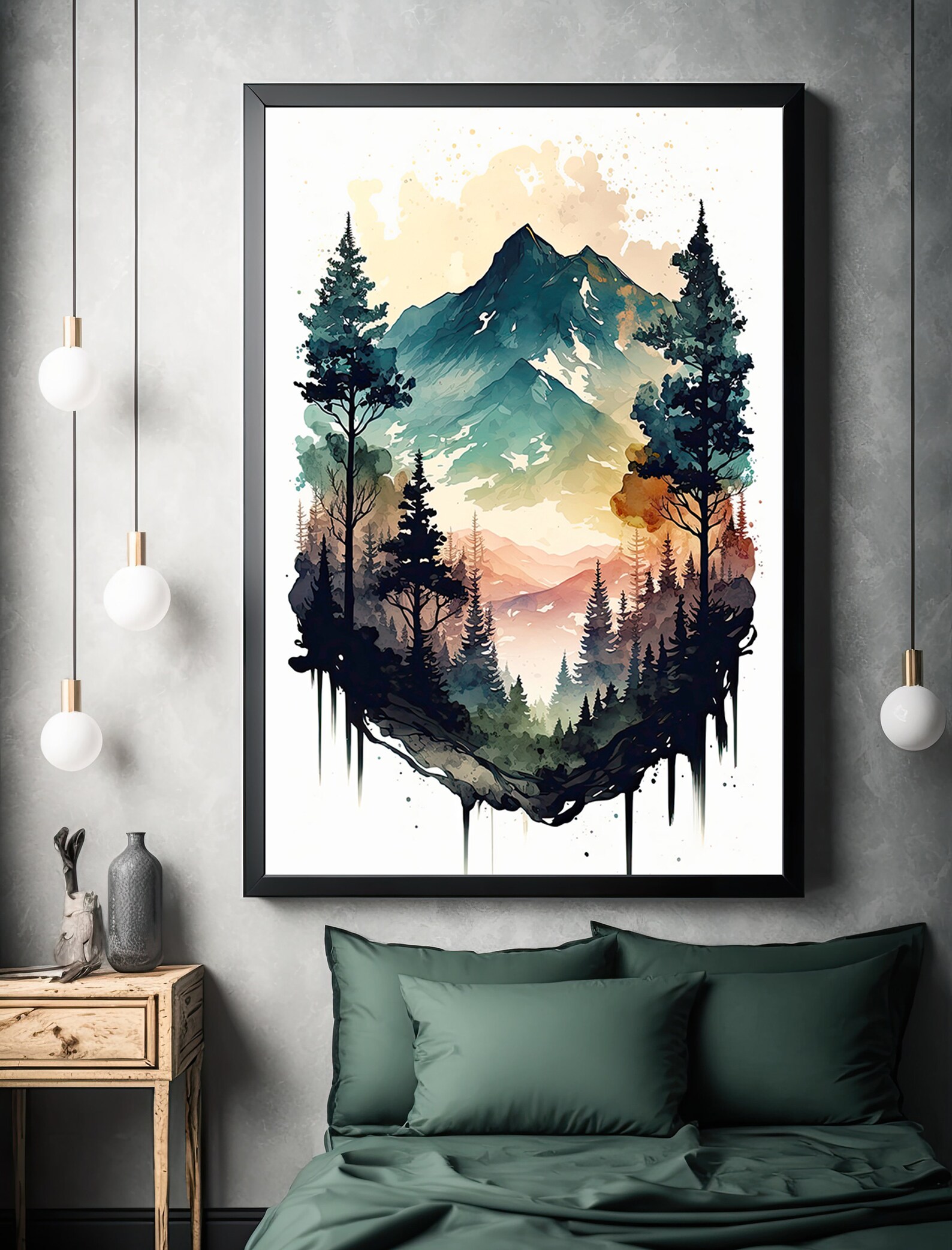 Forest Mountain Wall Art Landscape Cabin Decor Painting - Etsy
