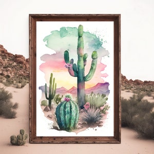 Desert Saguaro Cactus Sunset Wall Art Print Southwest Sonoran ...