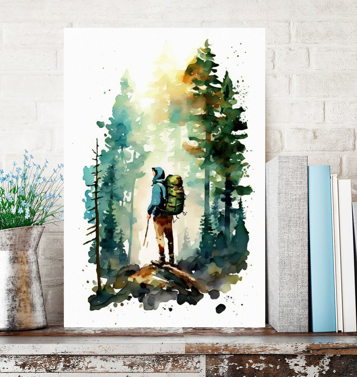 Hiking Mountain Forest Wall Art Watercolor Nature Inspired - Etsy