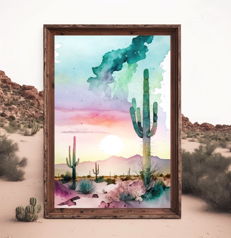 Desert Saguaro Cactus Sunset Wall Art Print Southwest Sonoran ...