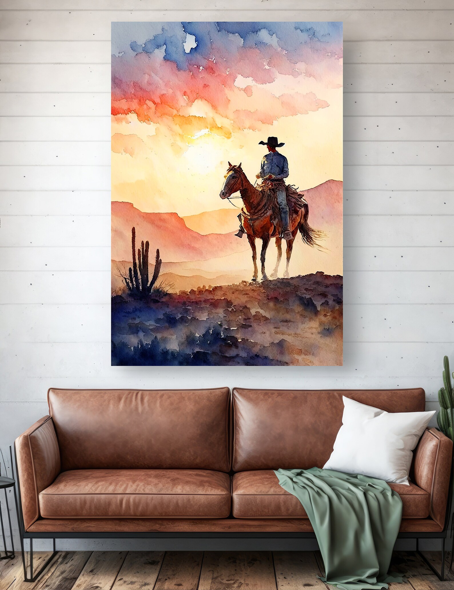 Cowboy Sunset Art Print Americana Watercolor Painting Rodeo Poster or ...