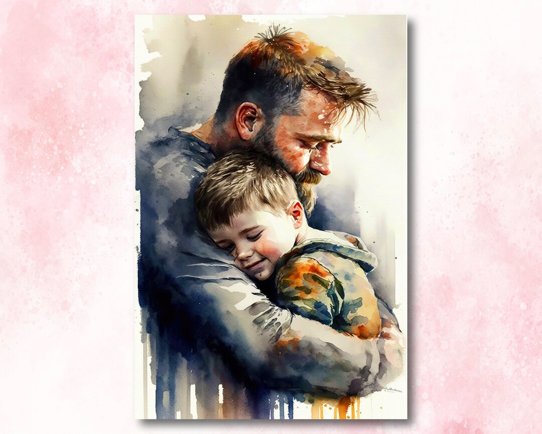 Father Son Watercolor Painting Fathers Day Gift for Him Print Cute Dad ...