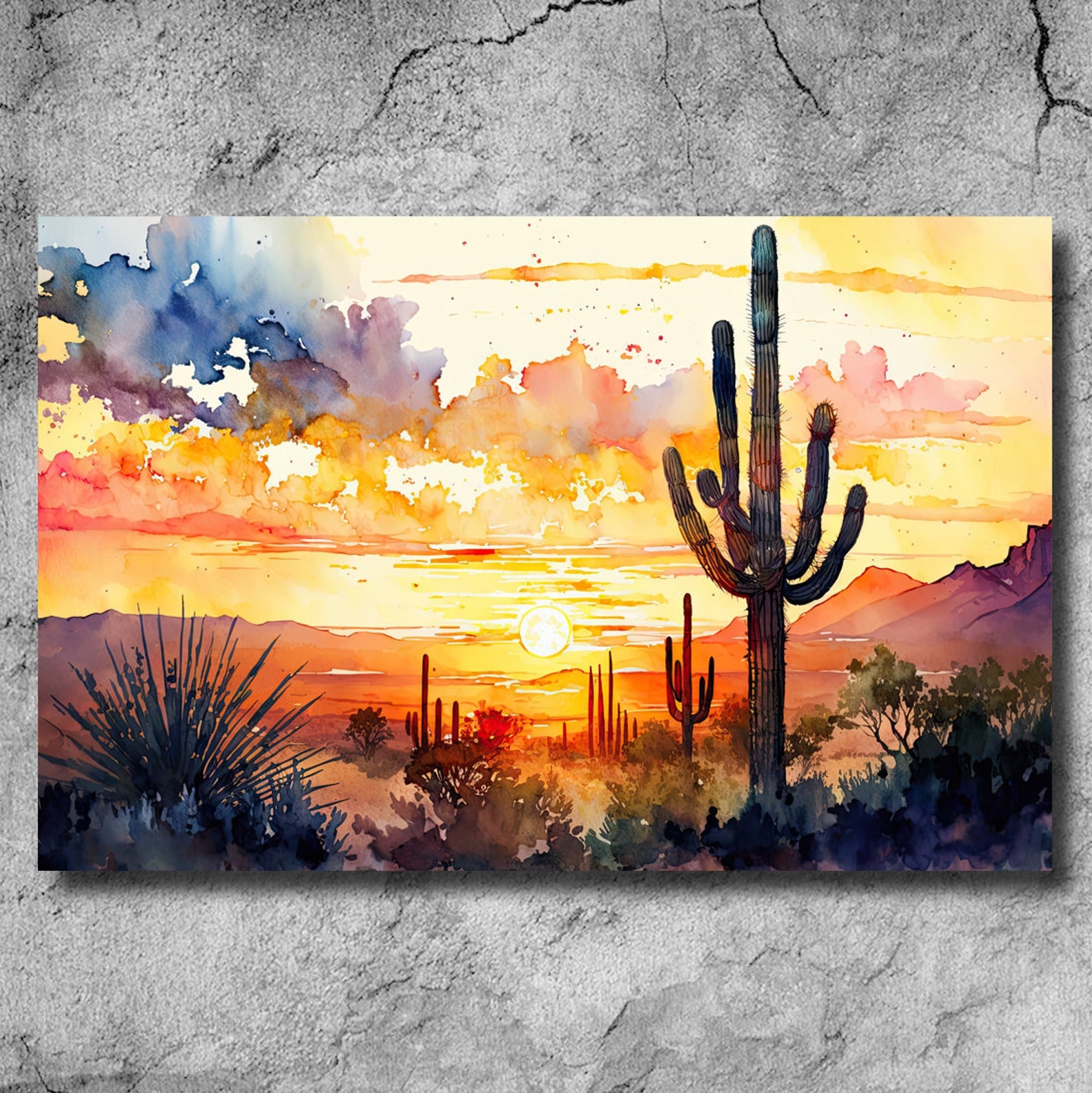 Desert Sunset Print Colorful Watercolor Wall Art Southwest - Etsy