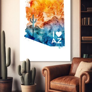 Arizona State Map Wall Art AZ Sonoran Desert Print Southwest Watercolor ...
