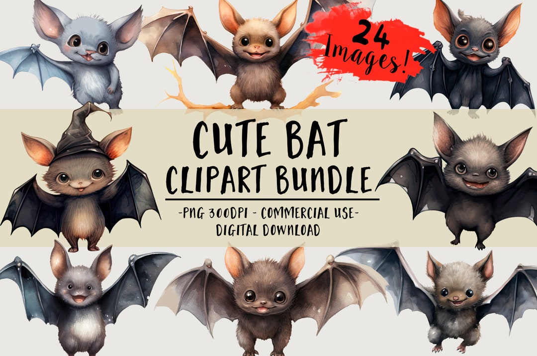 Cute Halloween Bats PNG Clipart Cartoon Graphics Bundle, Printable ...