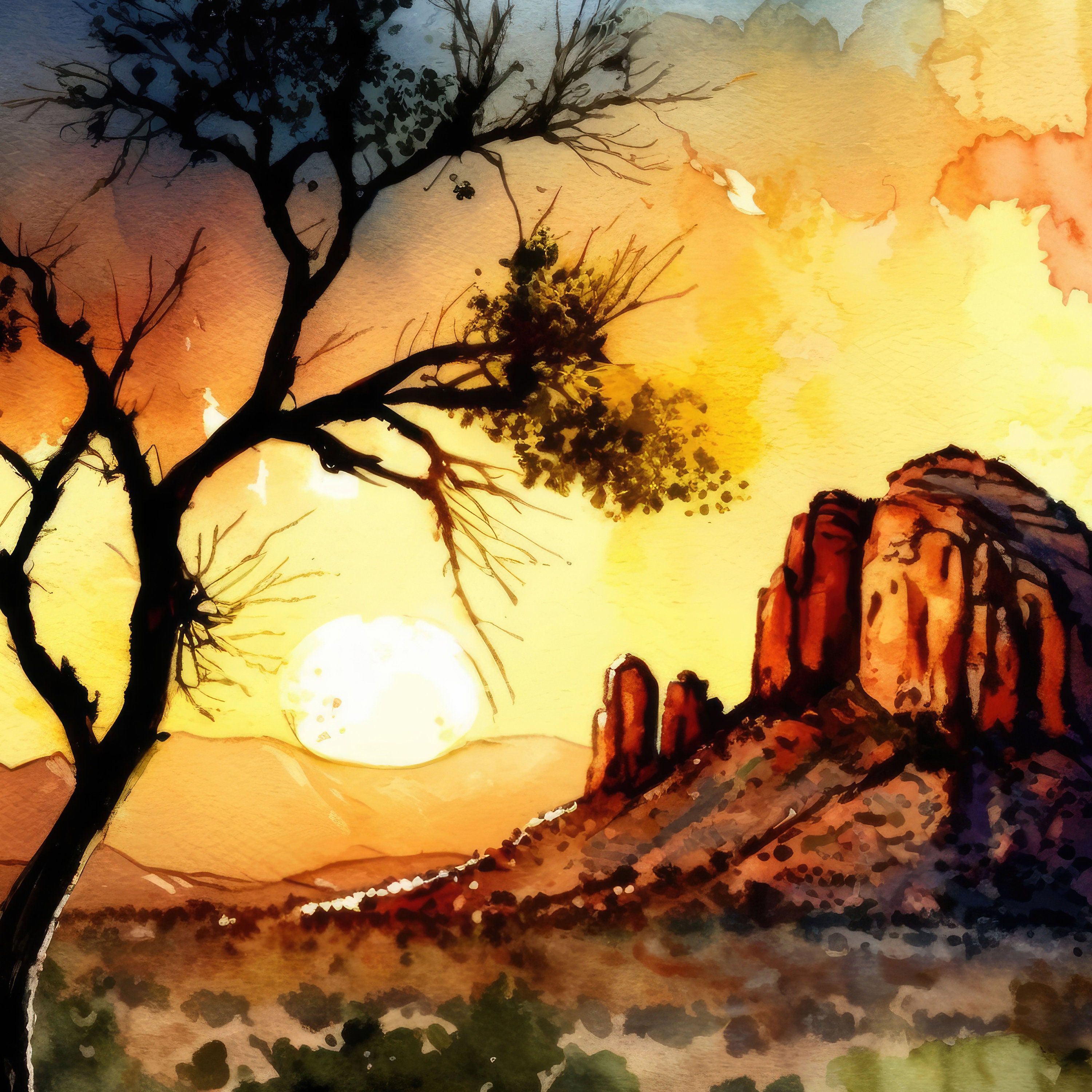 Watercolor Sedona Arizona Sunset Art Print Southwest Wall Art - Etsy