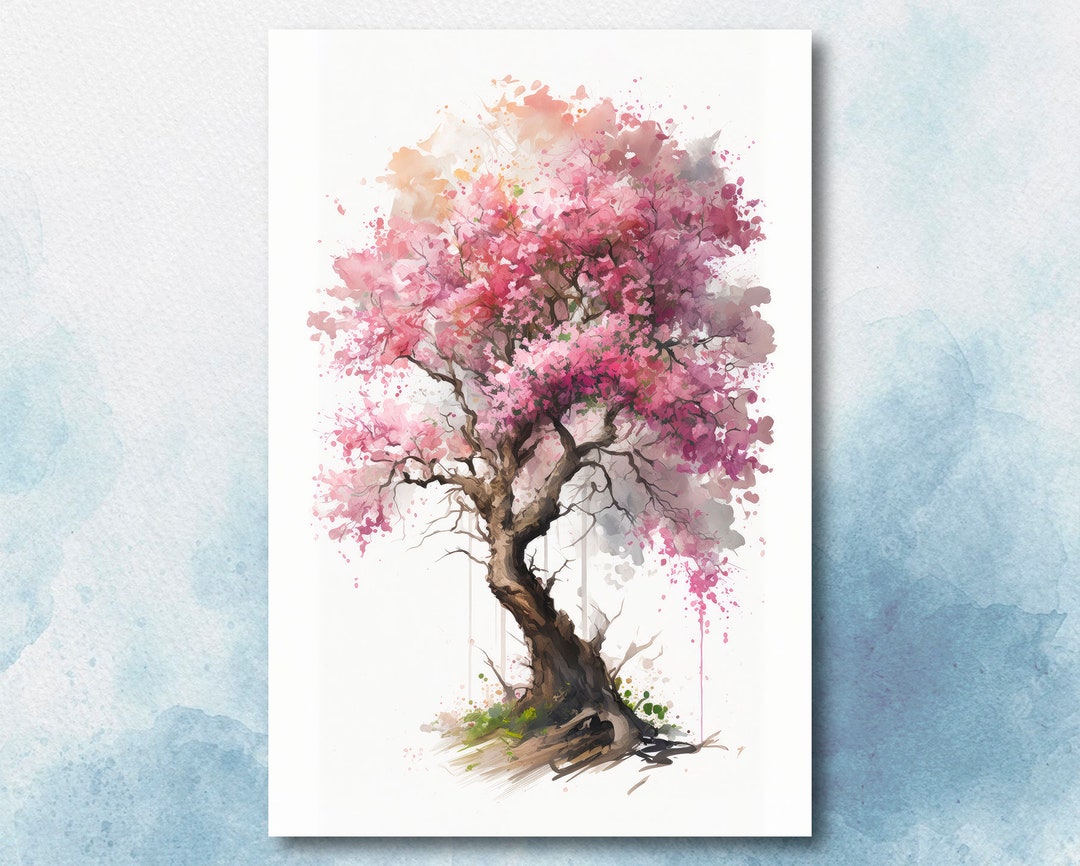 Japanese Pink Sakura Cherry Blossom Bonsai Tree Wall Art Asian Print ...