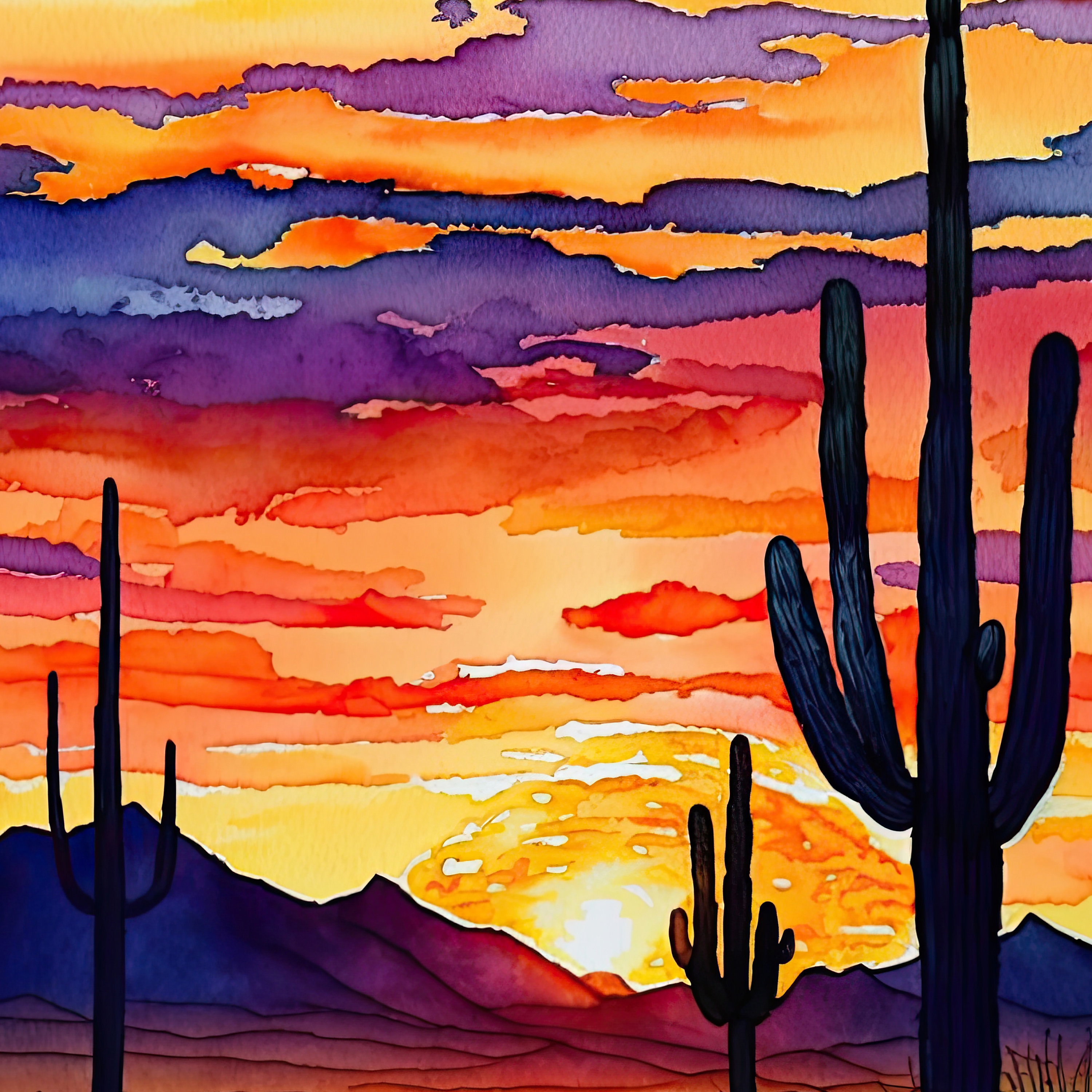 Desert Sunset Print Colorful Watercolor Wall Art Southwest - Etsy