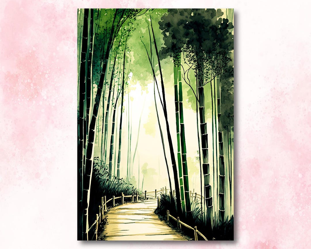 Japanese Bamboo Forest Watercolor Print, Asian Nature Landscape Wall ...