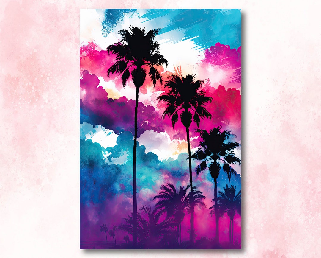 Palm Tree Sunset Art Print Watercolor Coastal Wall Art Nature Inspired ...
