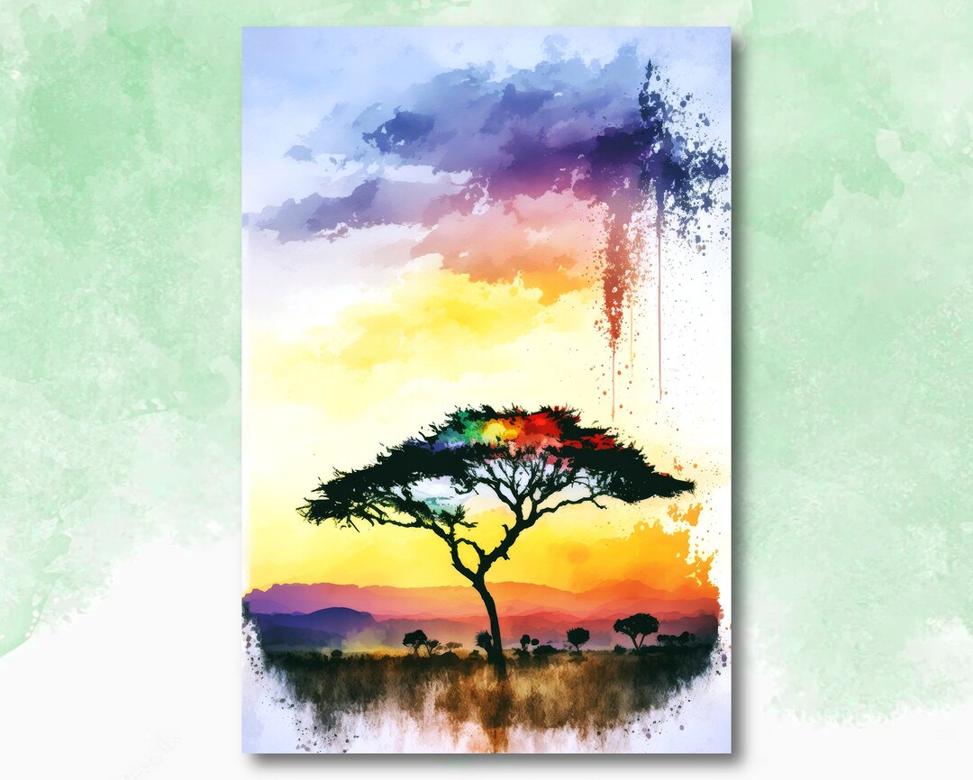 African Serengeti Sunset Wall Art Safari Print Africa Savanna ...