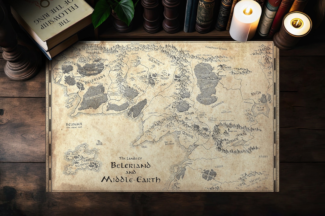 Beleriand Numenor Silmarillion Map Art Print, Tolkien Vintage Fantasy ...