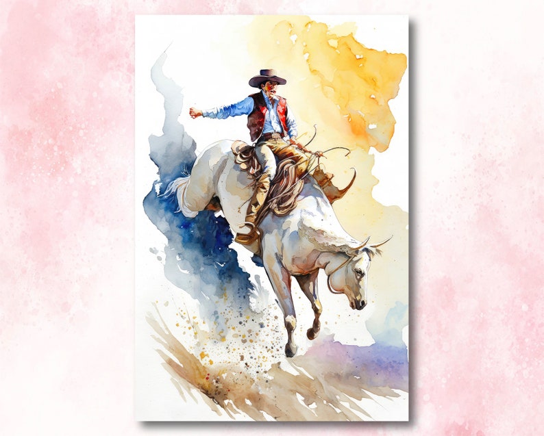 Western Cowboy Bull Riding Rodeo Poster or Canvas Art - Etsy