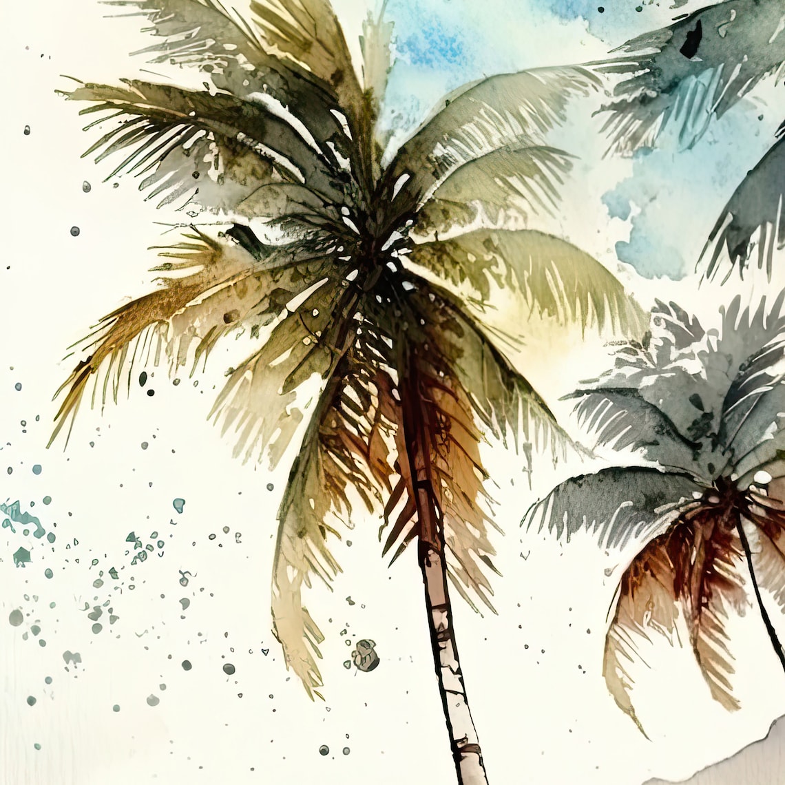 Tropical Palm Tree Beach Art Print Watercolor Coastal Wall Art - Etsy