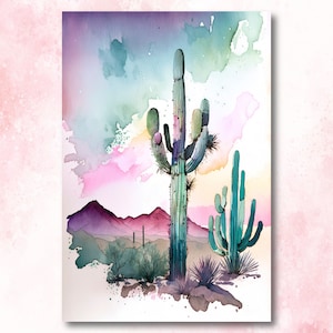 Desert Saguaro Cactus Sunset Wall Art Print Southwest Sonoran ...