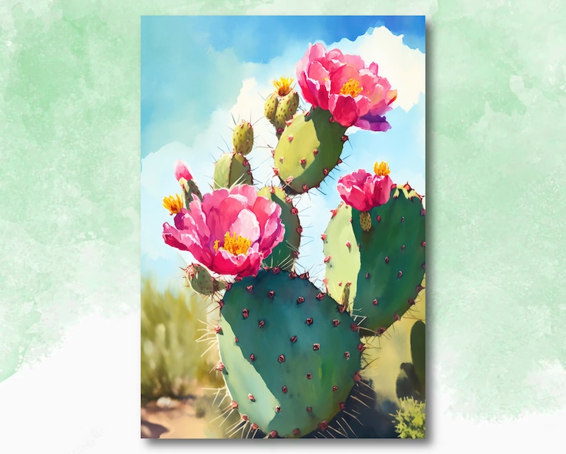 Flower Prickly Pear Cactus Print Watercolor Painting Botanical - Etsy