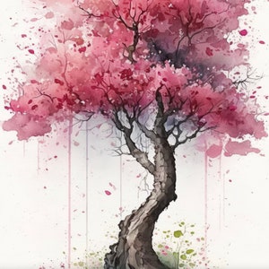 Japanese Pink Sakura Cherry Blossom Bonsai Tree Wall Art Asian Print ...