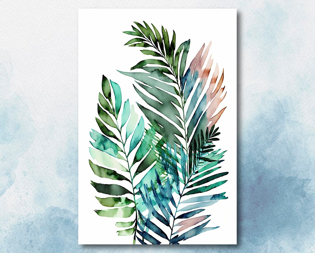 Palm Leaf Watercolor Print Botanical Nature Wall Art Palm Frond Plant ...